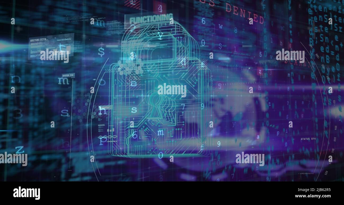 Image Of Warning Data Processing Online Security Padlock And Circuit
