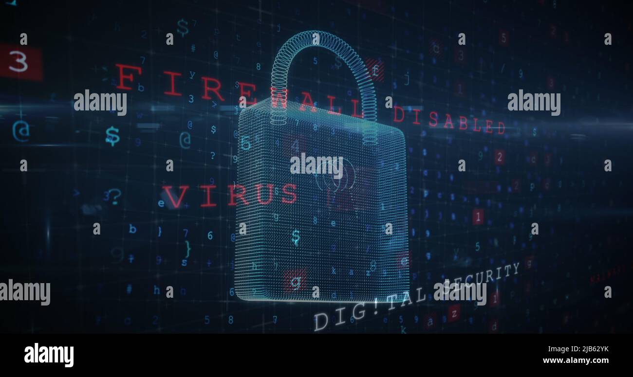 Image Of Warning Data Processing Online Security Padlock And Circuit