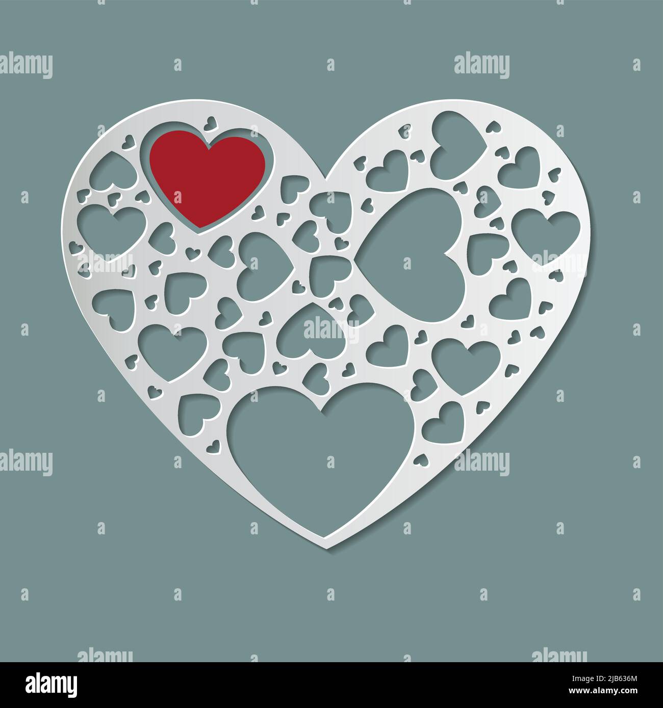 Beautiful white paper cut heart shape and red heart inside,Vector ...