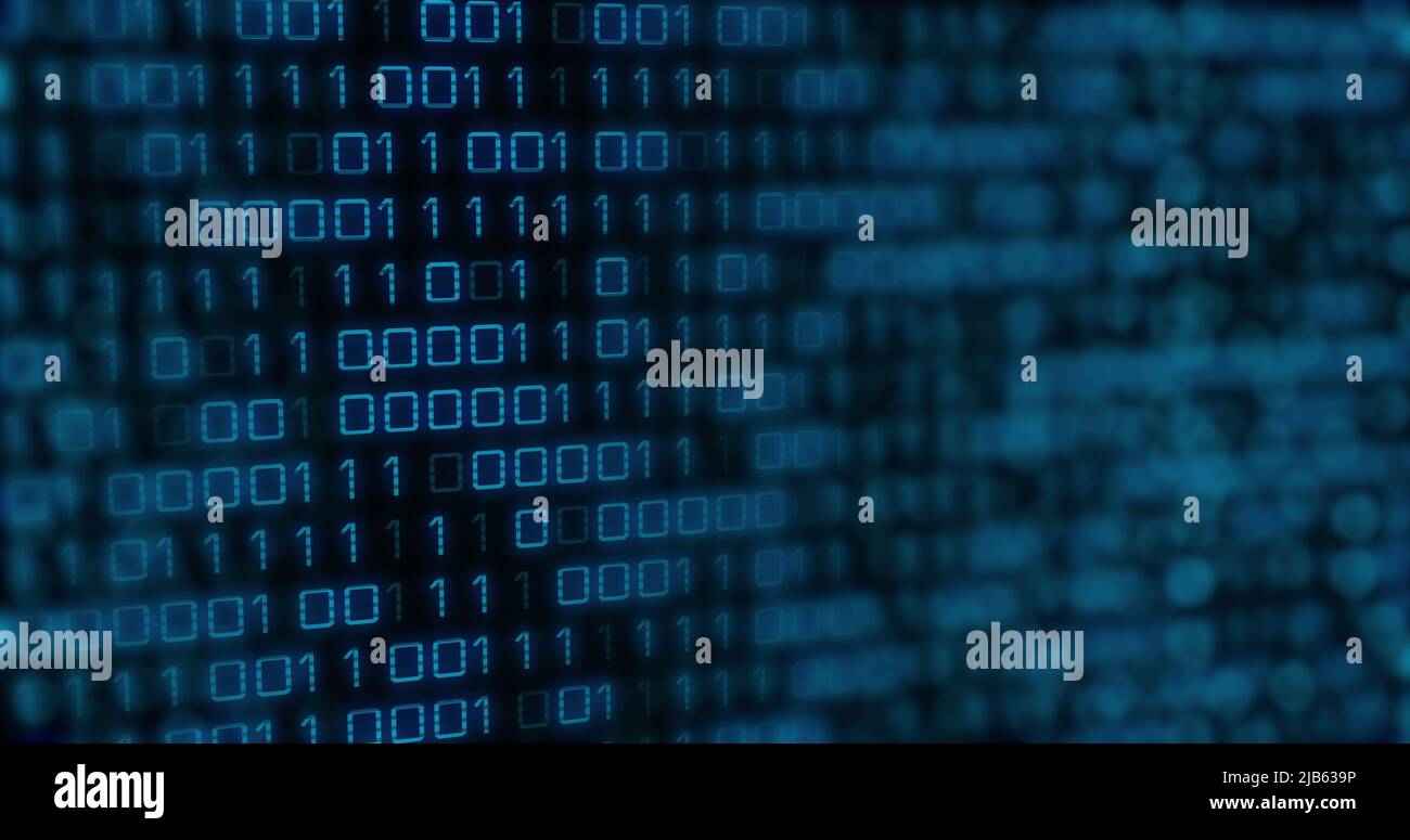 Image of blue binary code changing on black background Stock Photo - Alamy