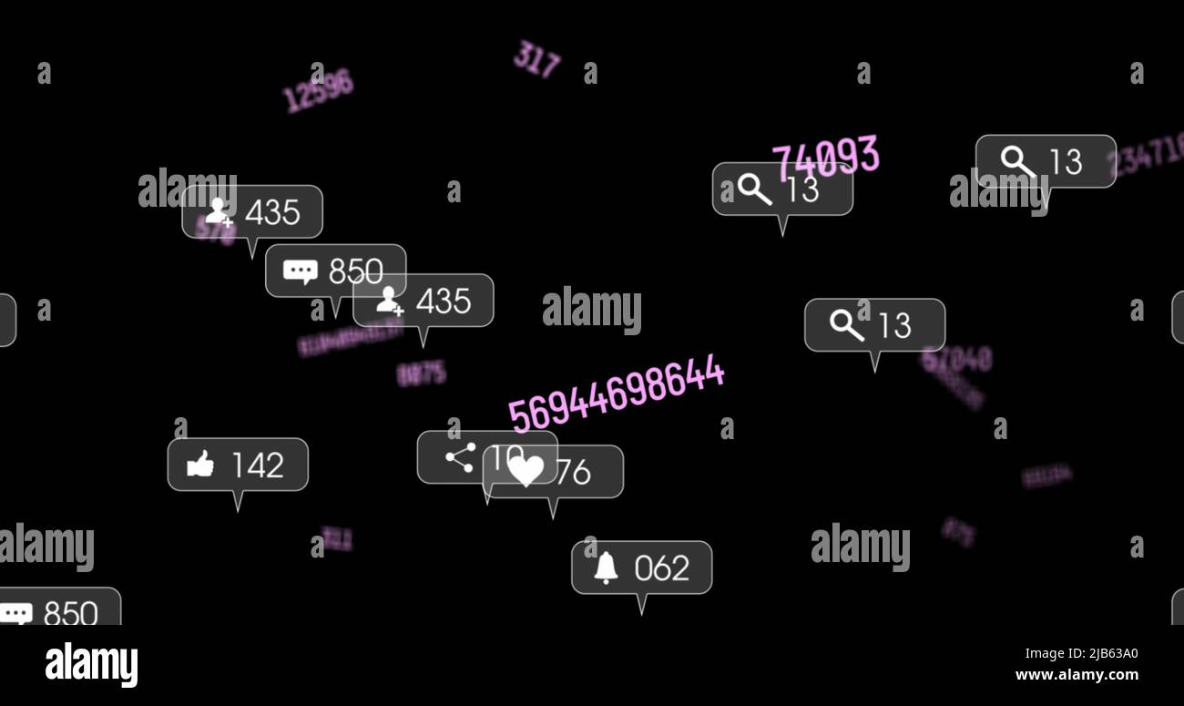 Image of media icons over numbers on black background Stock Photo - Alamy