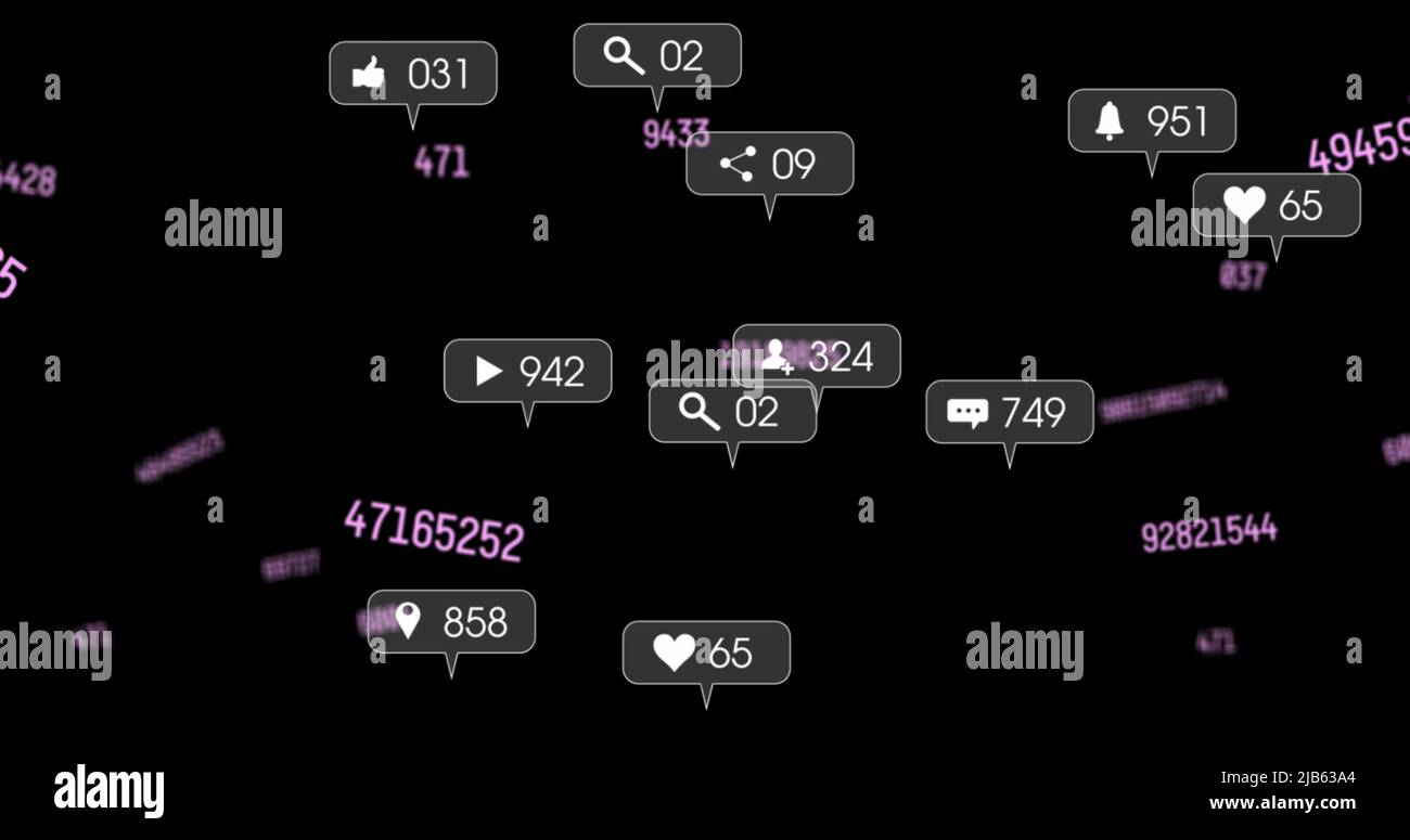 Image of media icons over numbers on black background Stock Photo - Alamy