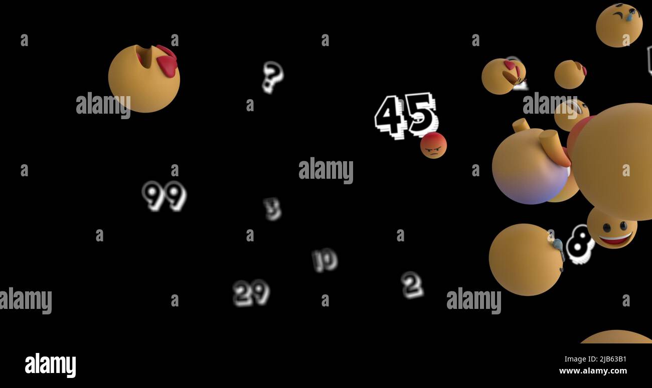Image of emoji icons floating over numbers on black background Stock ...