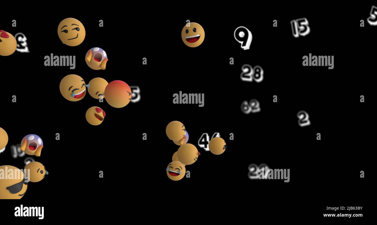 Image of emoji icons floating over numbers on black background Stock ...