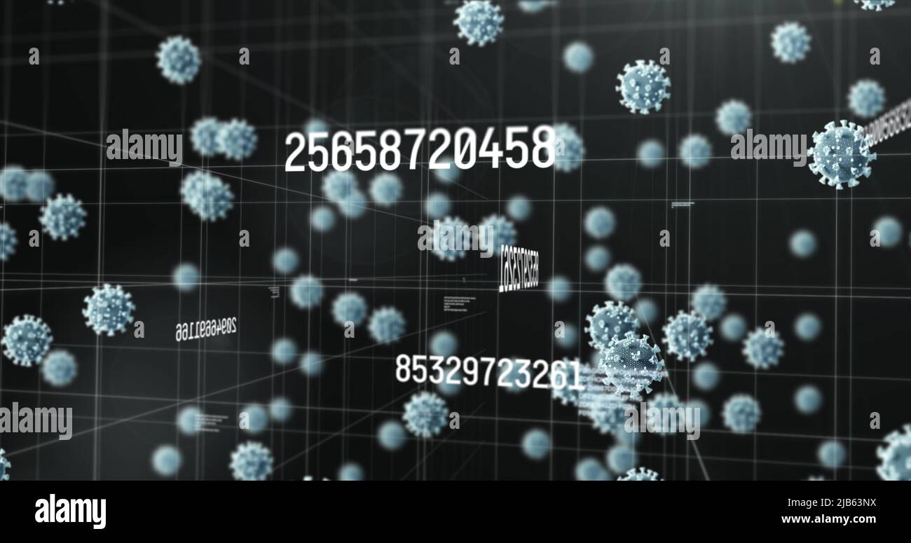 Image of virus cells and numbers and data processing Stock Photo - Alamy