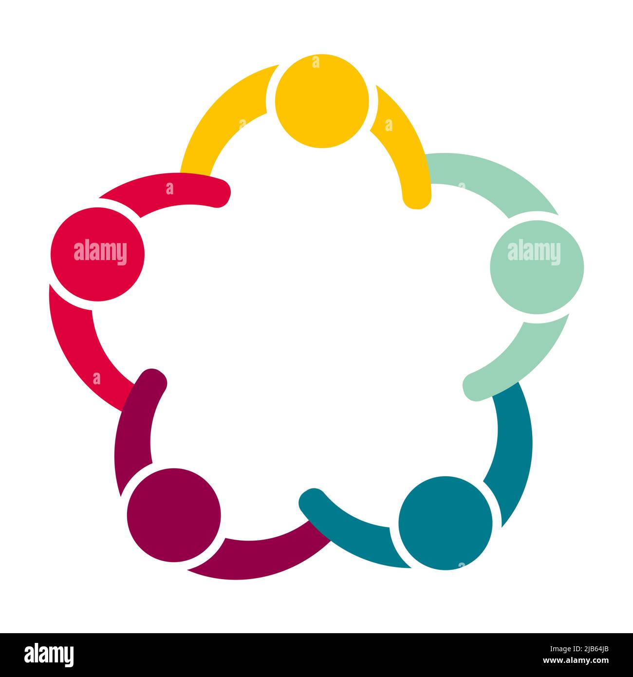 Group of five people in a circle.Teamwork meeting.people are meeting in ...