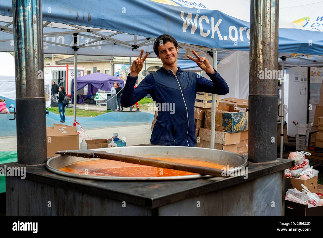 Lviv, Ukraine. Volunteers of the World Central Kitchen provide good ...