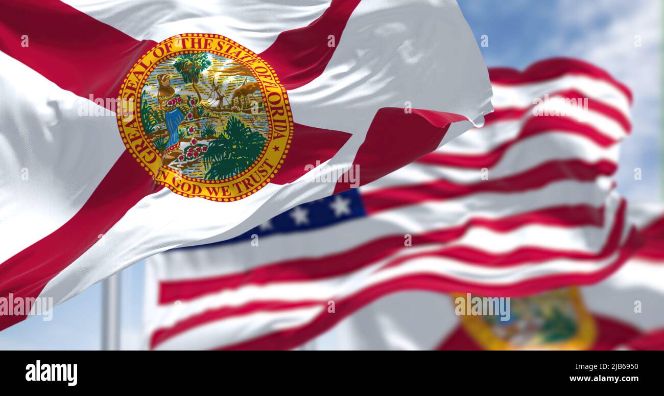 The Florida state flag waving along with the national flag of the ...