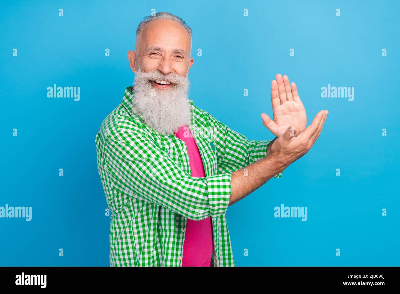 Photo of cheerful positive person arms palms applaud clapping isolated ...