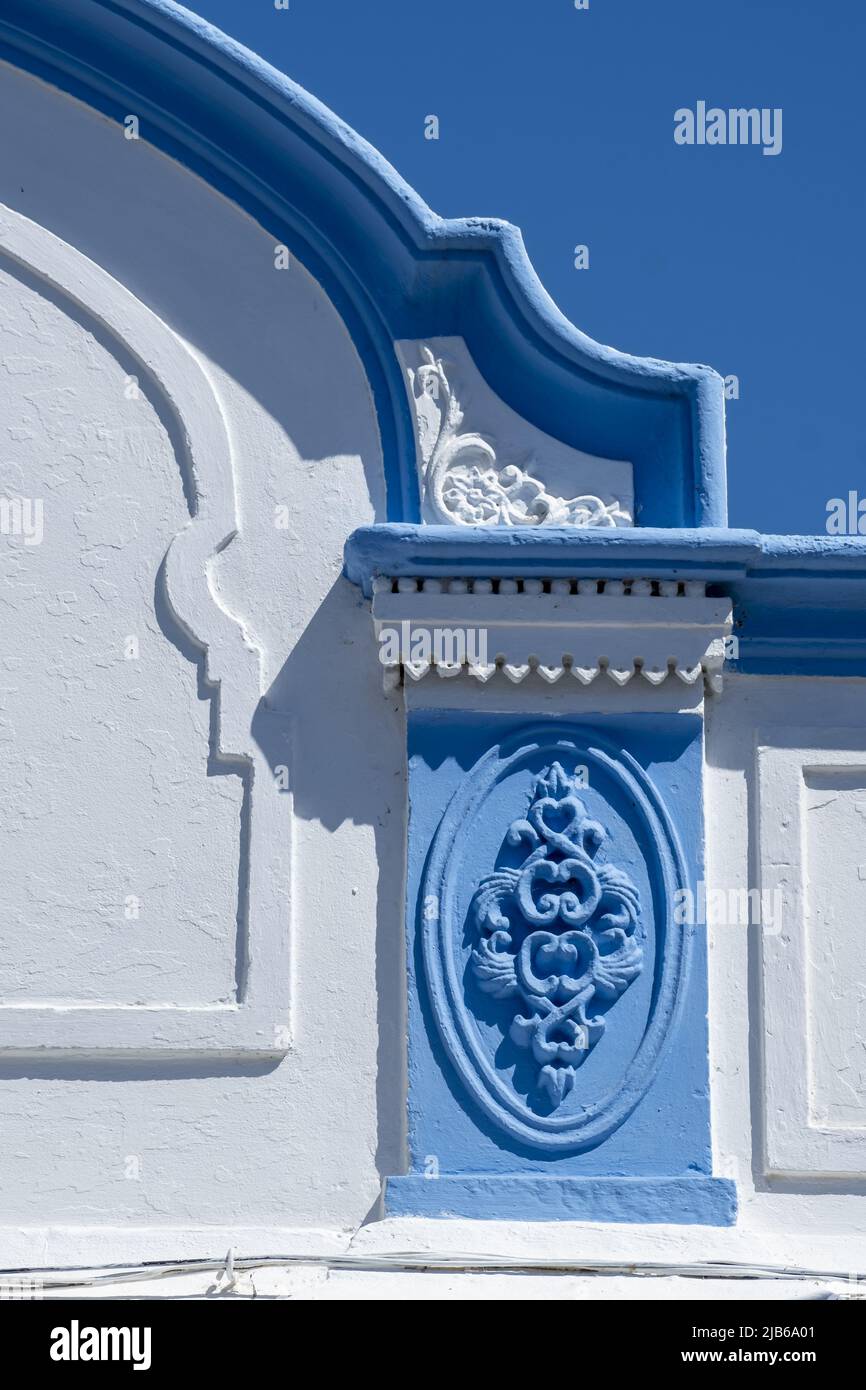 Close view of a traditional pediment in the village of Luz, Algarve ...