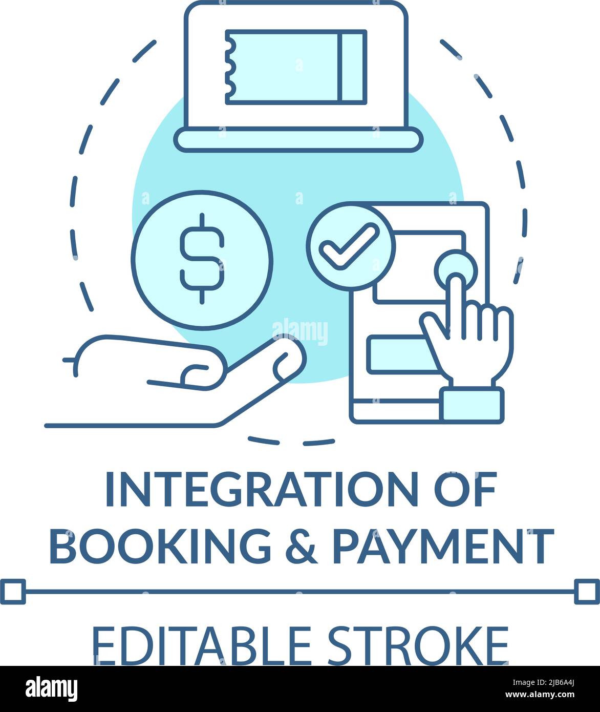 Integration of booking and payment turquoise concept icon Stock Vector ...