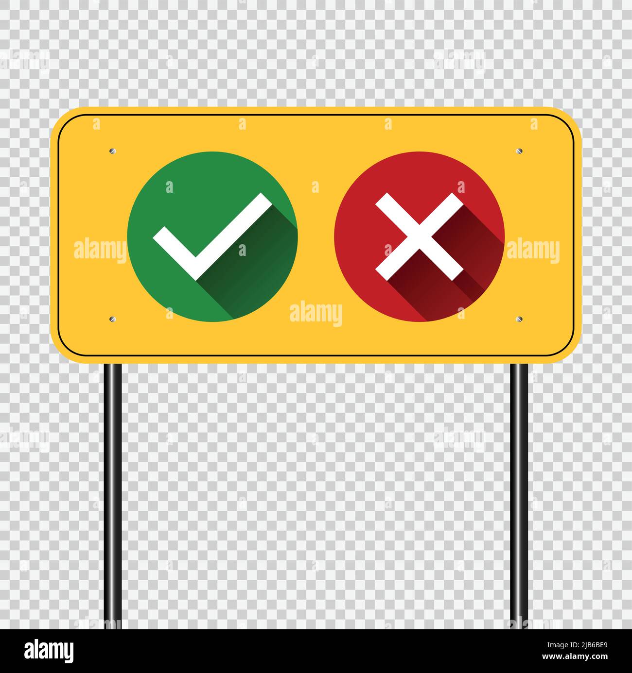 symbol yes or no icon,green,red on pole board yellow background.Vector ...