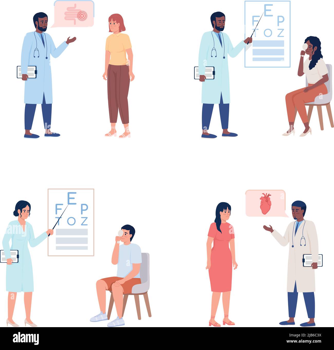Doctor consultation semi flat color vector characters set Stock Vector ...