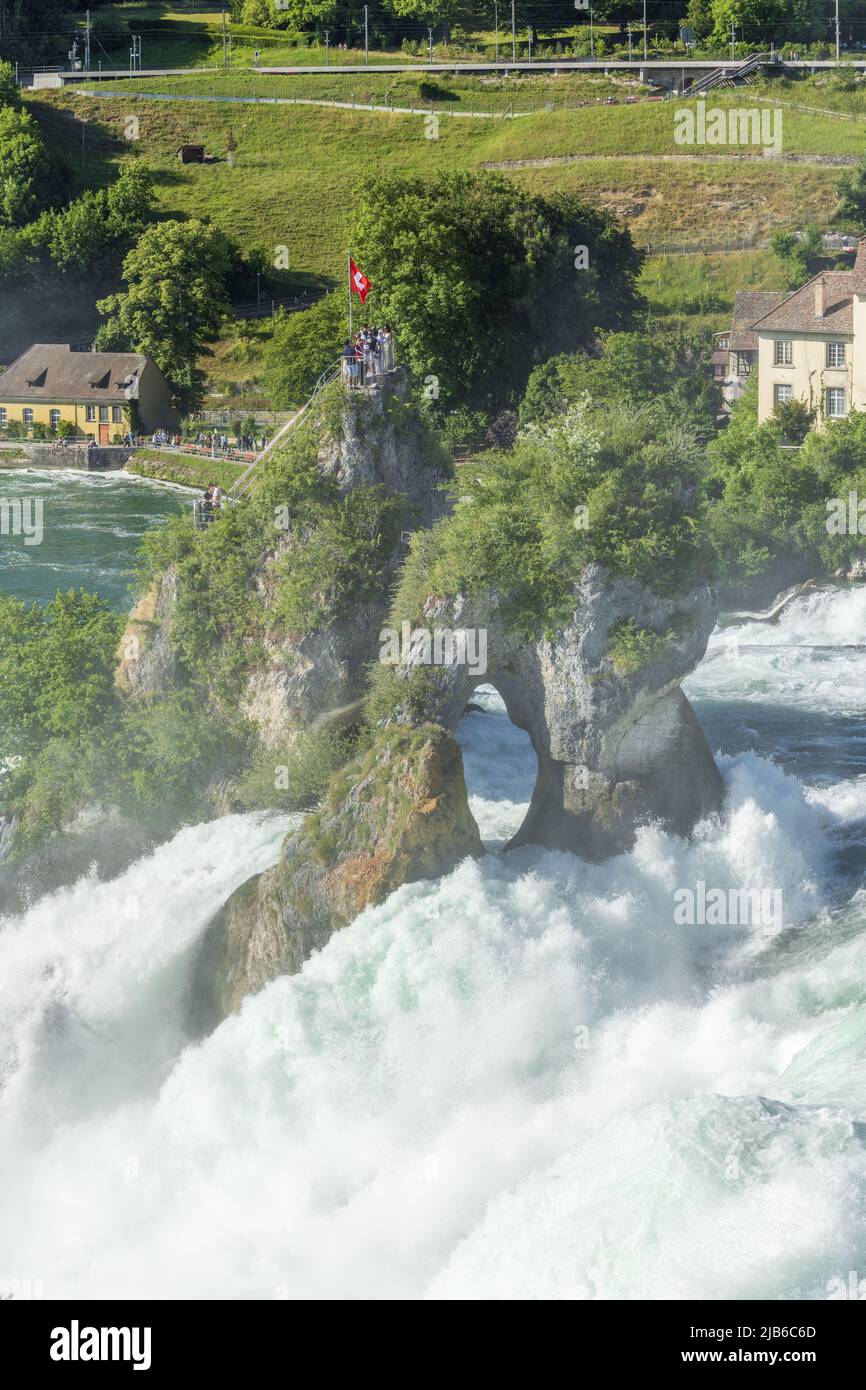 Waterfall of Rhine Falls in spring, the largest waterfalls in Europe ...