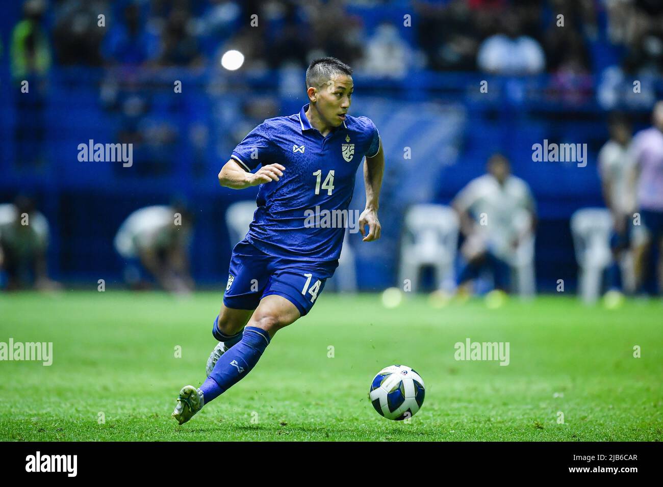 Pathompol Charoenrattanapirom of Thailand in action during the International Friendly match ...