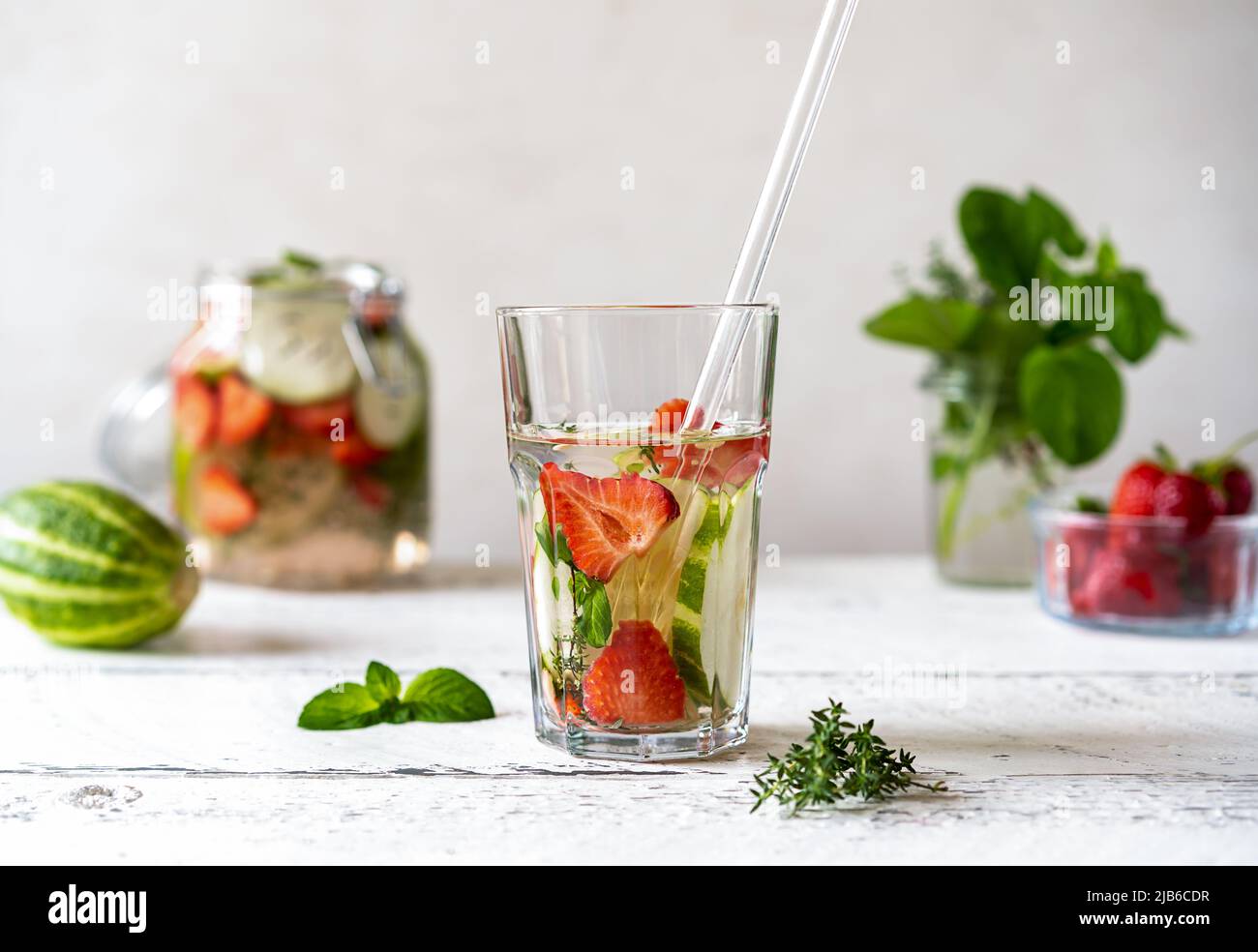 Infused water with strawberry and meloncella that is hybrid of cucumber ...