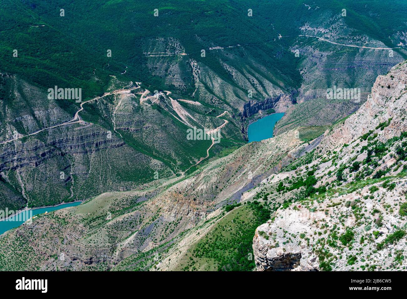mountain landscape, view of the deep canyon with blue water, valley of ...