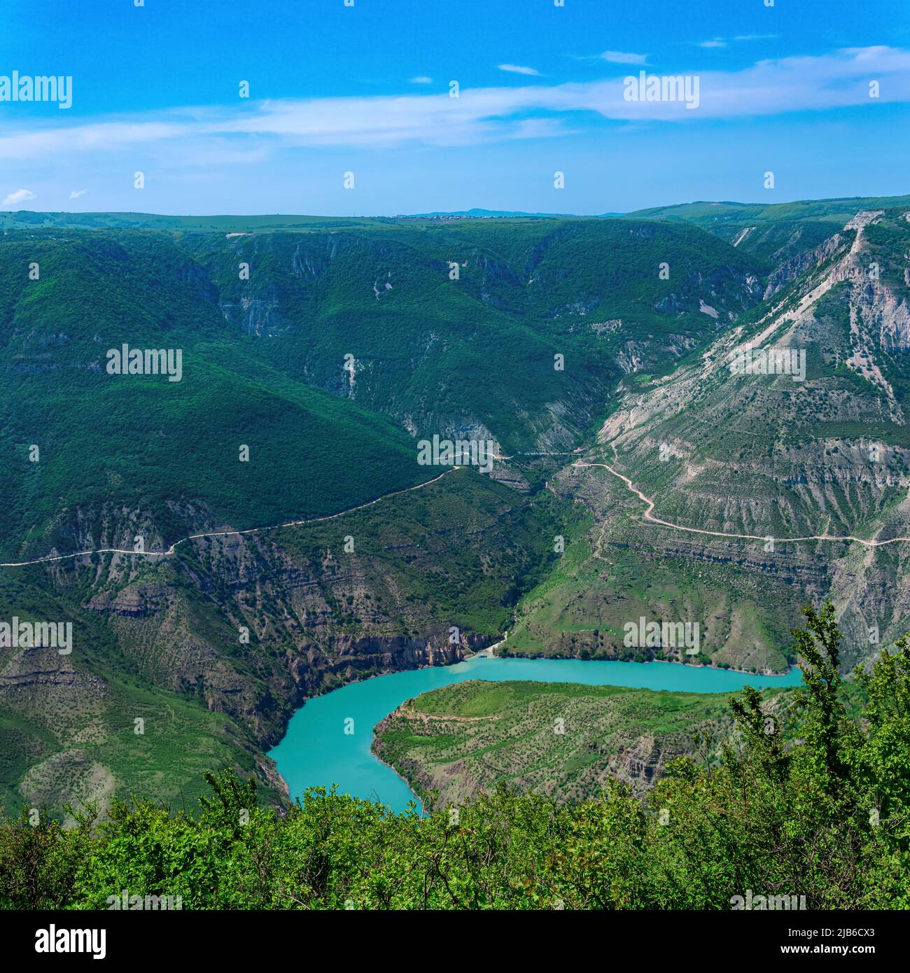 mountain landscape, view of the deep canyon with blue water, valley of ...