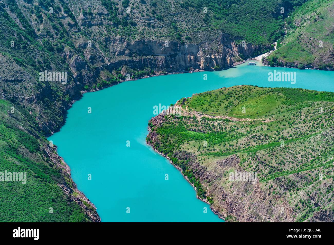 mountain landscape, view of the deep canyon with blue water, valley of ...