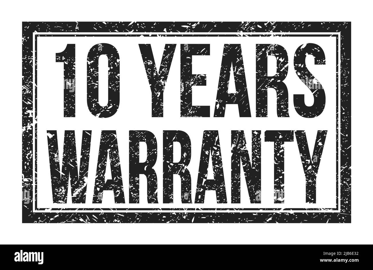 10 YEARS WARRANTY, words written on black rectangle stamp sign Stock ...