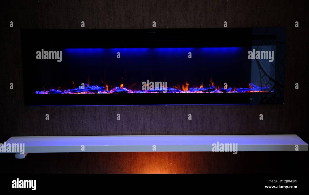 view on electric fireplace with artificial sparkling flame, decor for ...