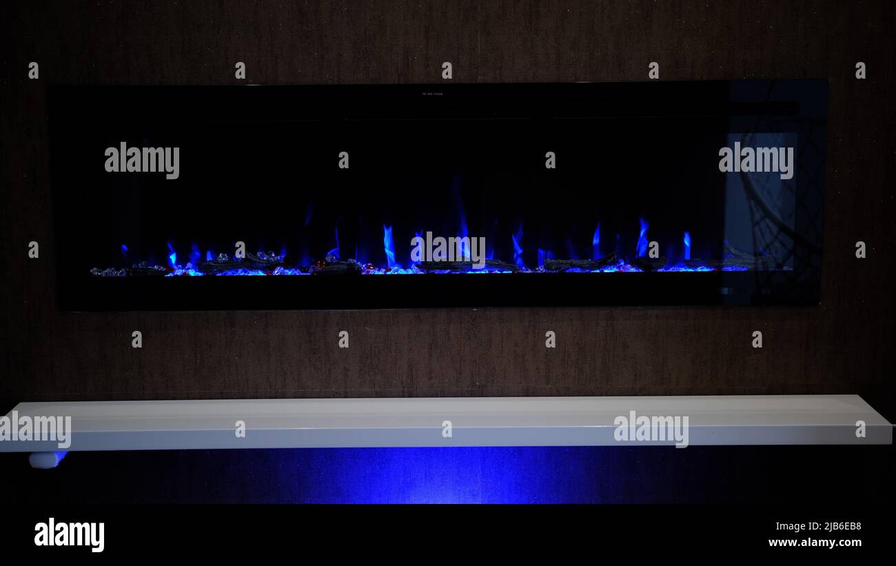 view on electric fireplace with artificial sparkling flame, decor for ...