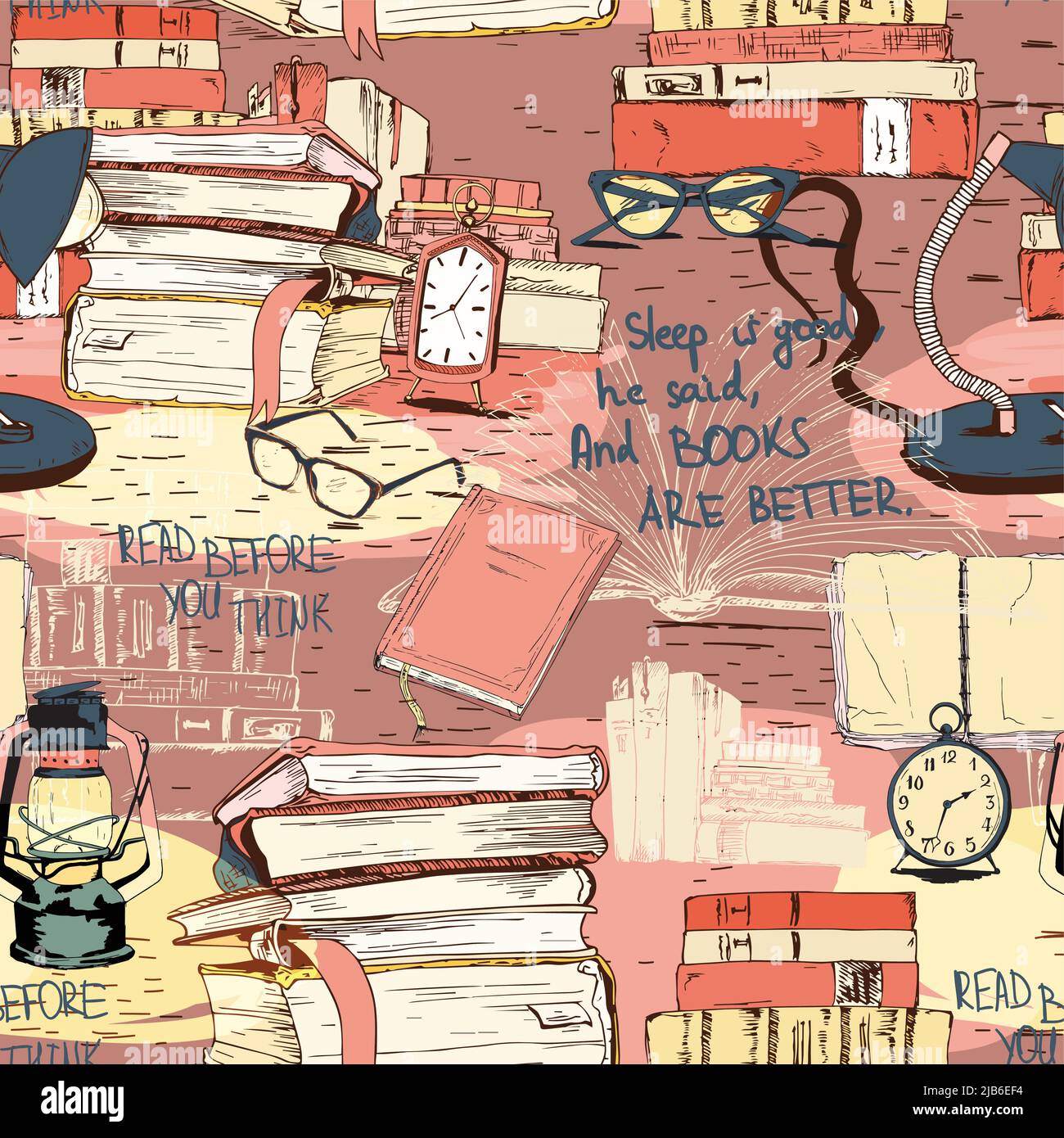 Books reading seamless background pattern vector illustration Stock ...