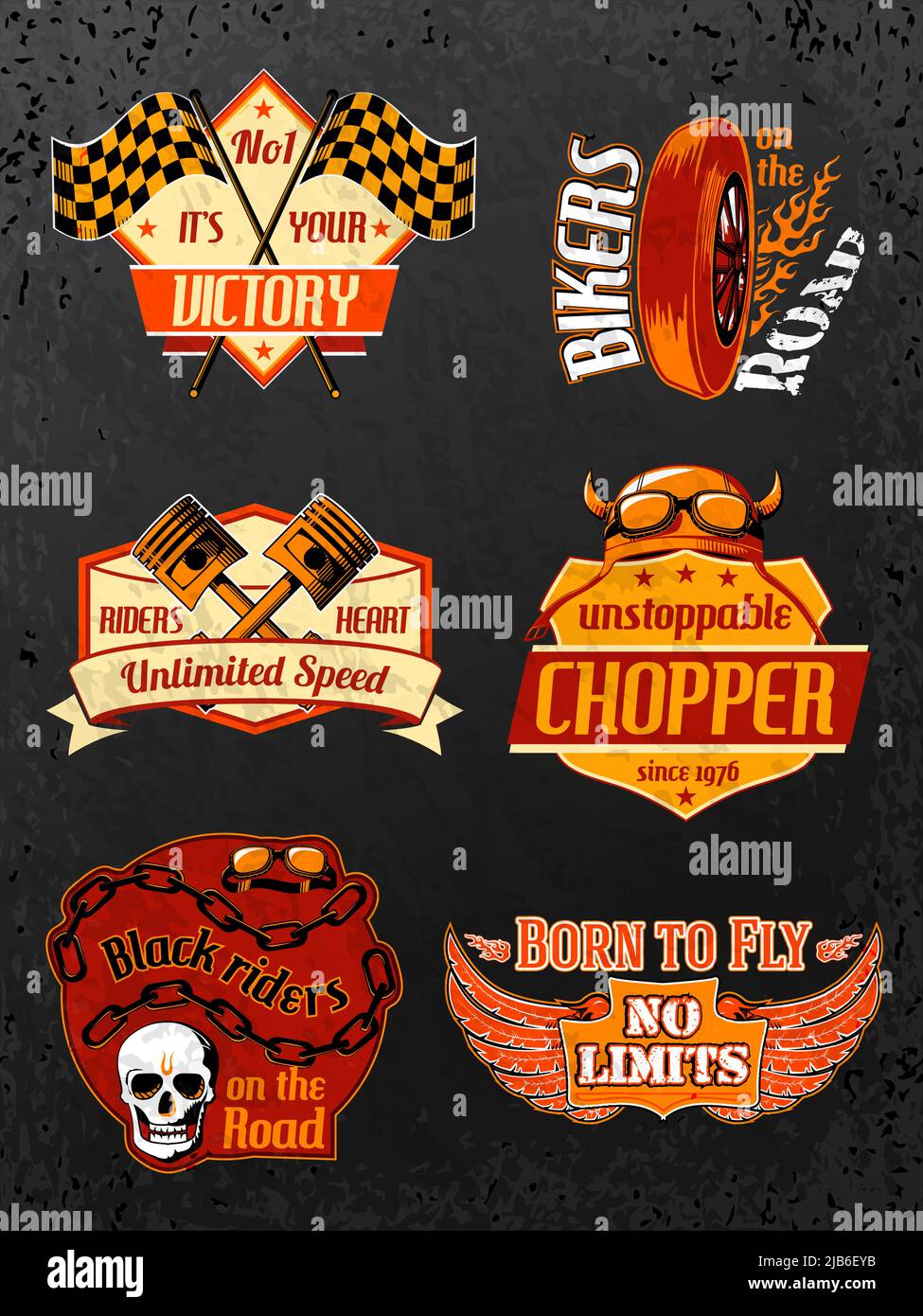 Motorcycle bike badges set with piston helmet and wheel vector ...