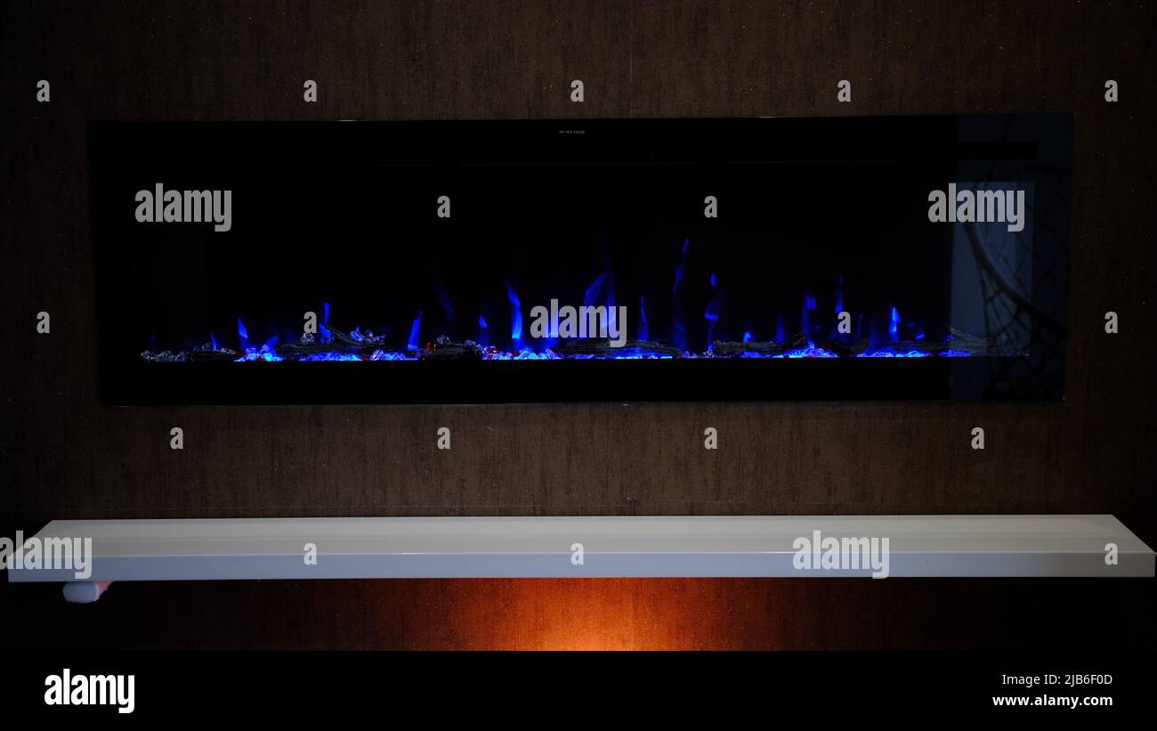 view on electric fireplace with artificial sparkling flame, decor for ...