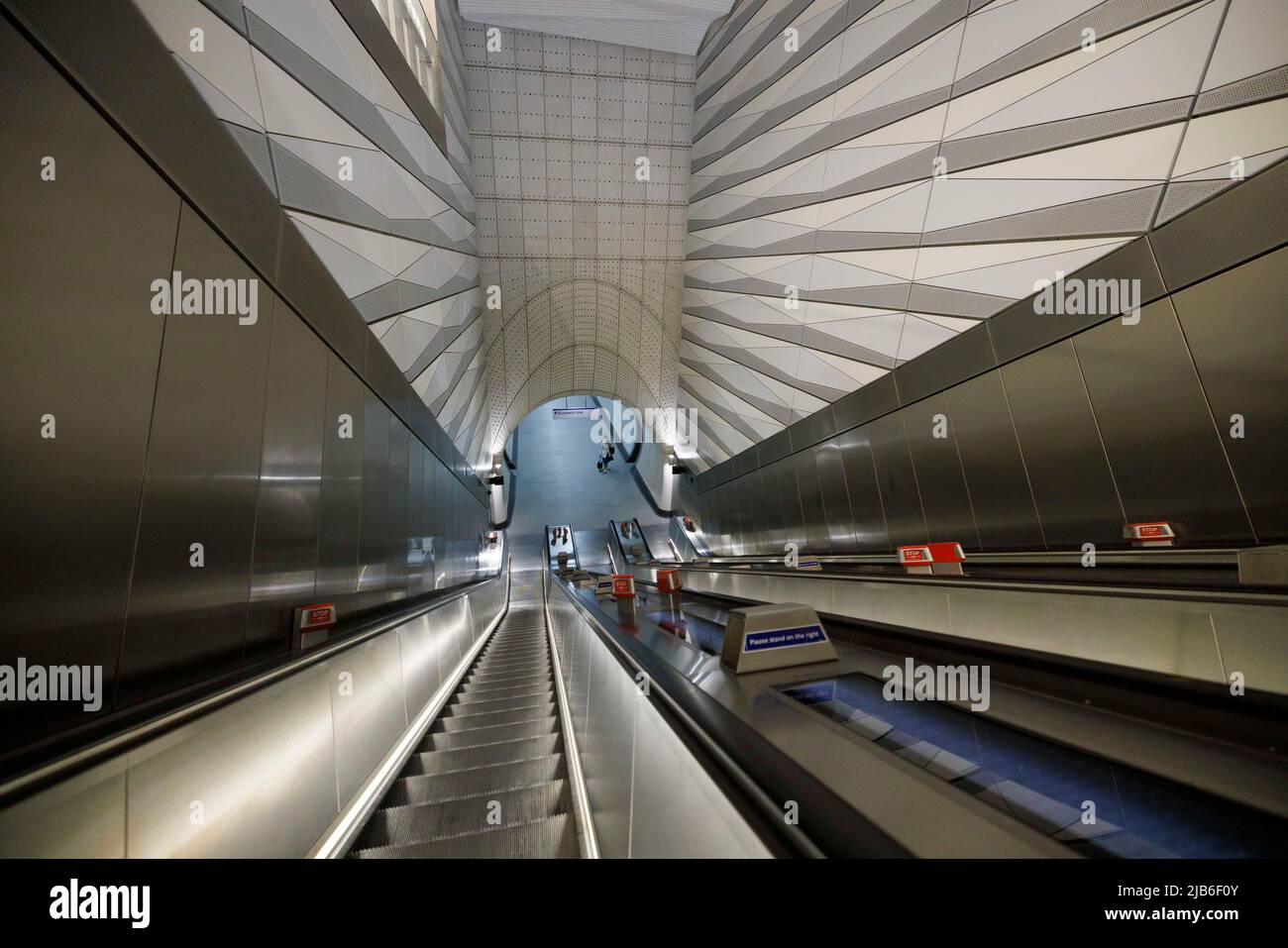 An escalator down to the new Elizabeth Line, General View GV Stock ...