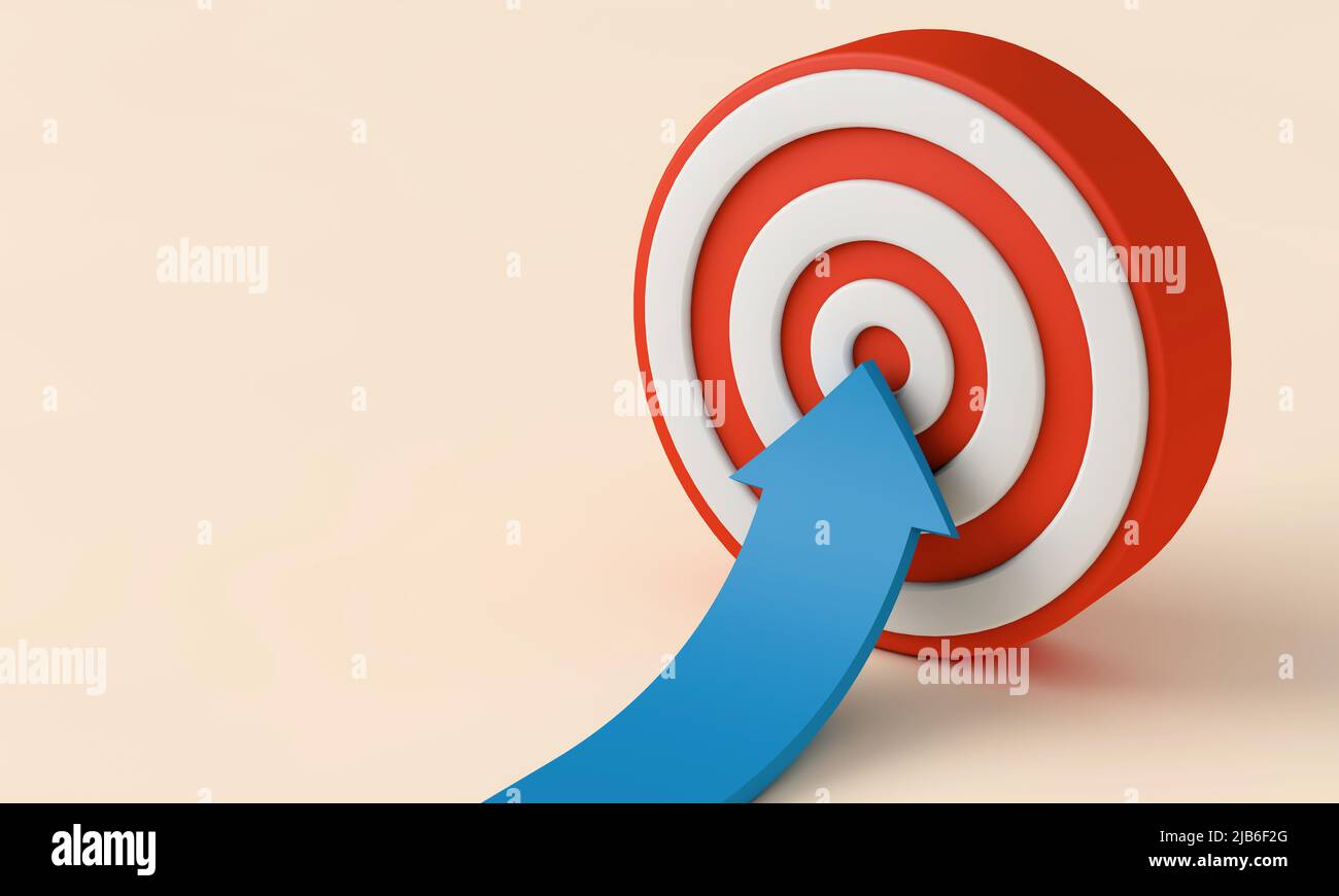 Arrow pointing to the middle of a red and white target. Business aims ...
