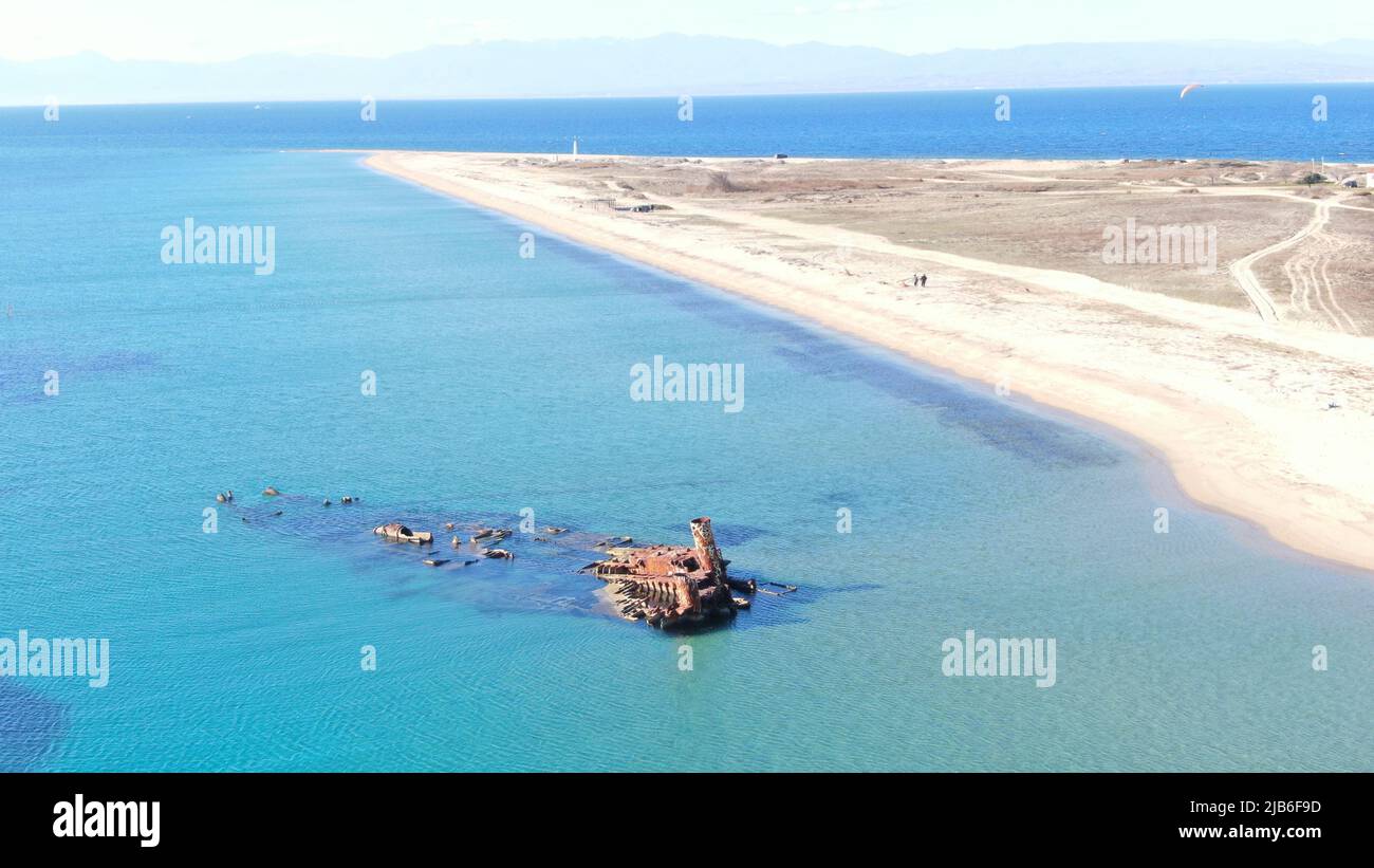 shipwreck of epanomi in halkidiki greece with drone Stock Photo - Alamy