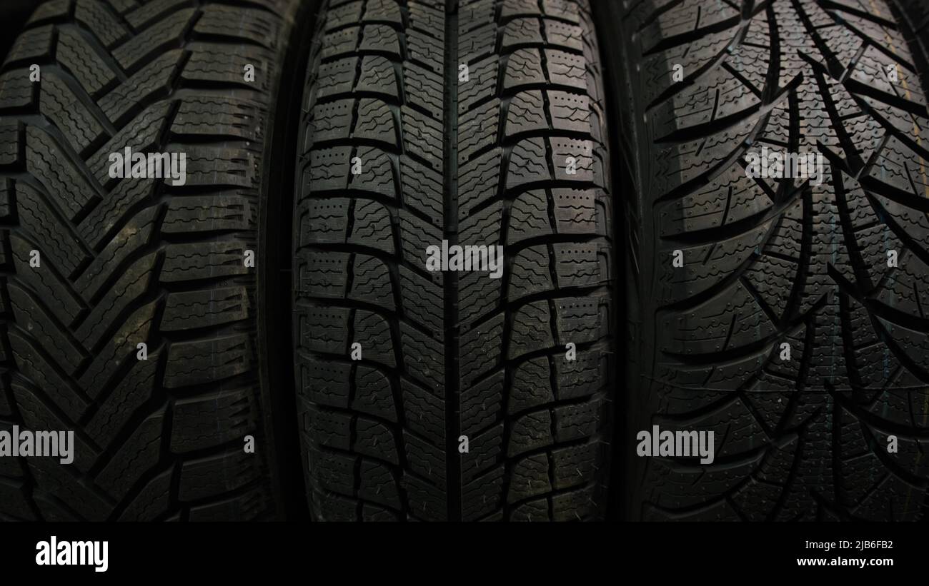three Different Winter tires for cars with slow moving from down to the ...