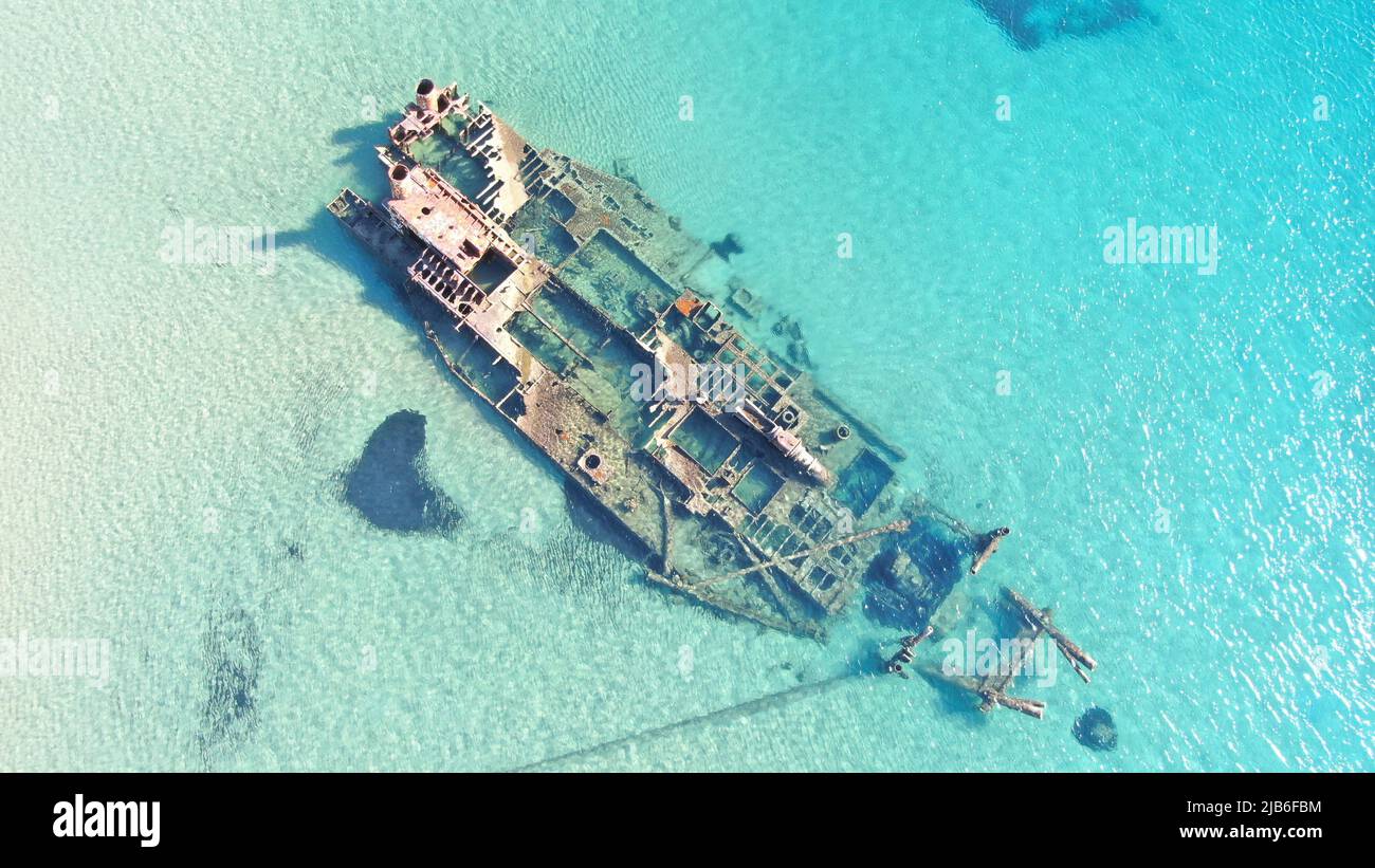shipwreck of epanomi in halkidiki greece with drone Stock Photo - Alamy