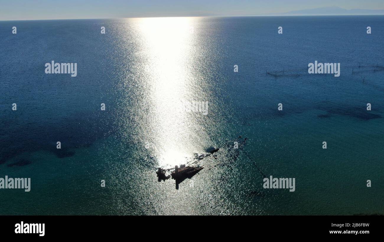 shipwreck of epanomi in halkidiki greece with drone Stock Photo - Alamy