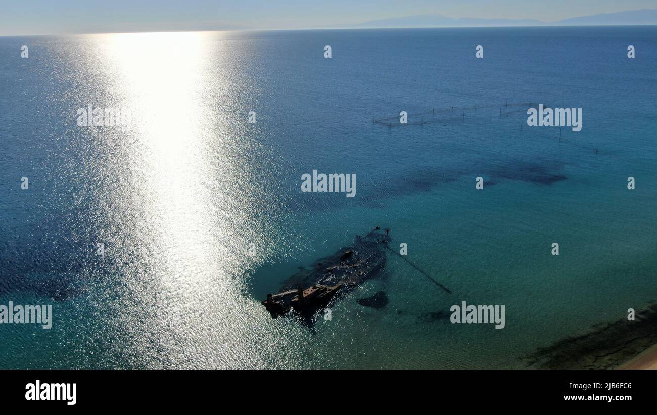 shipwreck of epanomi in halkidiki greece with drone Stock Photo - Alamy