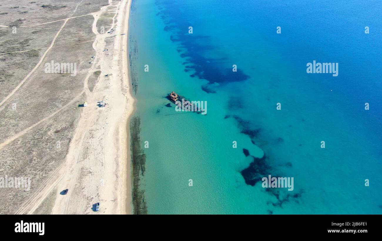 shipwreck of epanomi in halkidiki greece with drone Stock Photo - Alamy