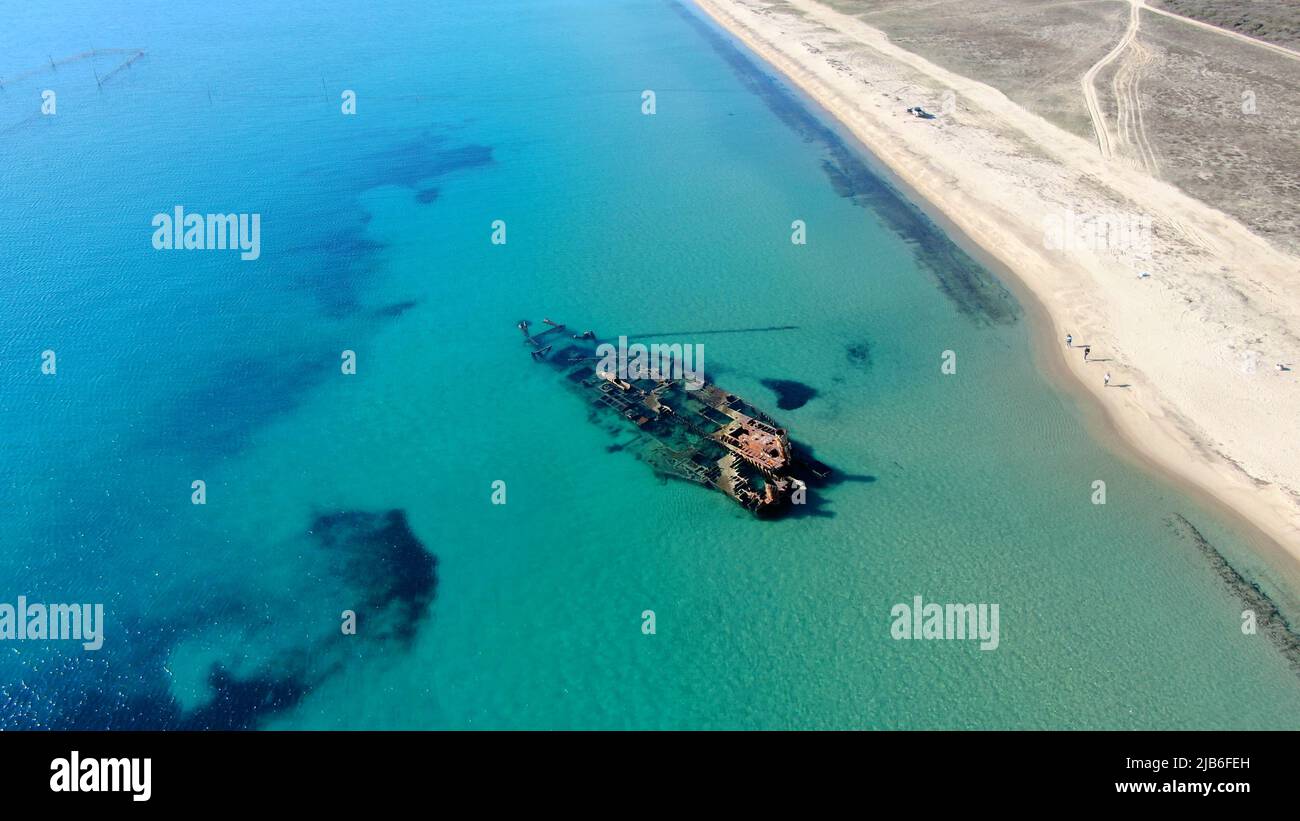 shipwreck of epanomi in halkidiki greece with drone Stock Photo - Alamy