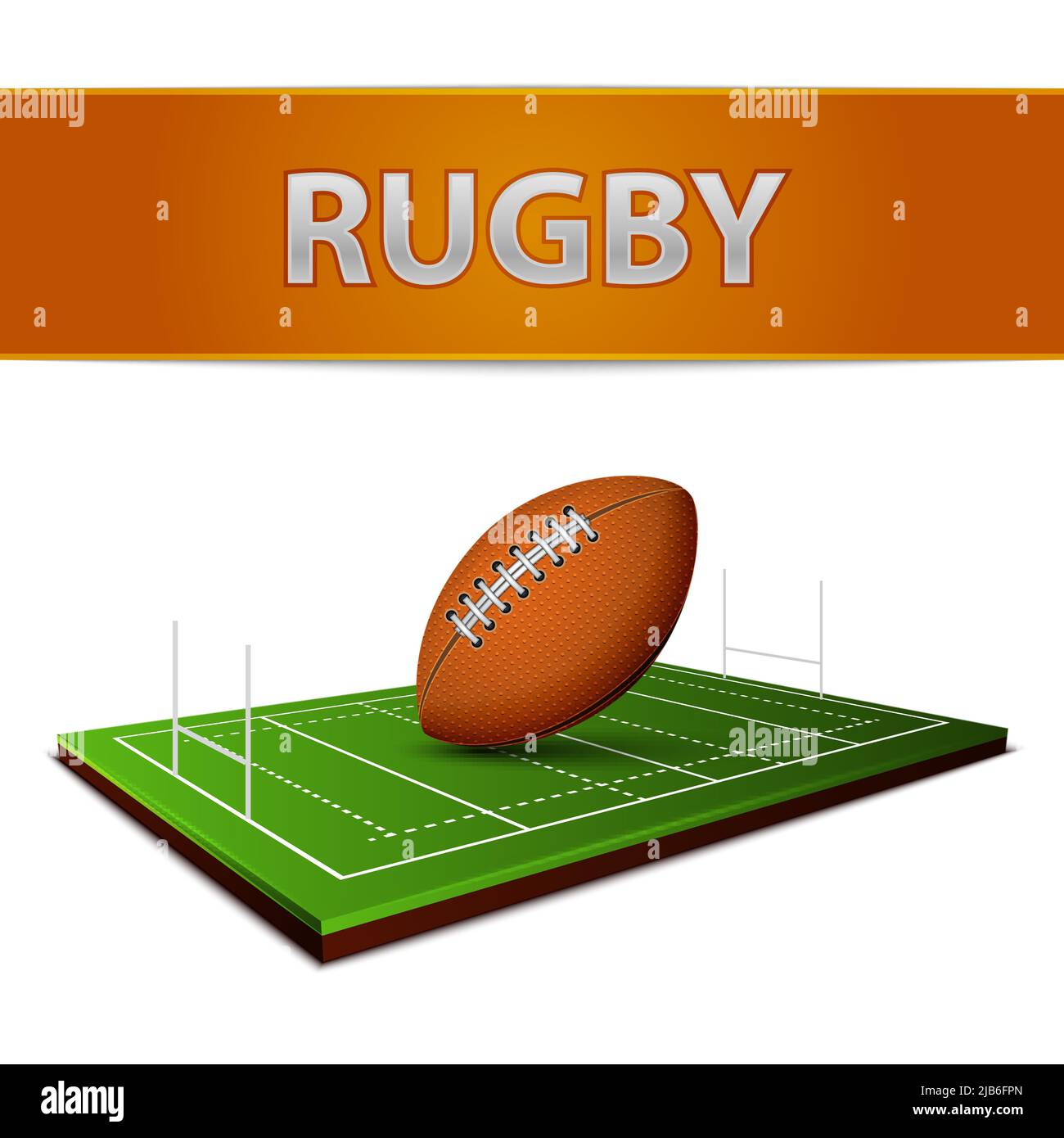 Realistic football or rugby ball grass field emblem isolated vector ...