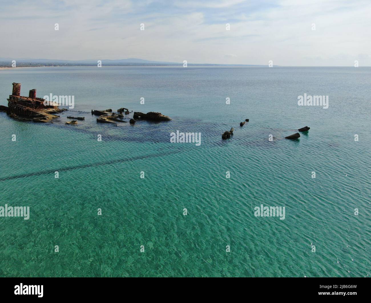 shipwreck of epanomi in halkidiki greece with drone Stock Photo - Alamy