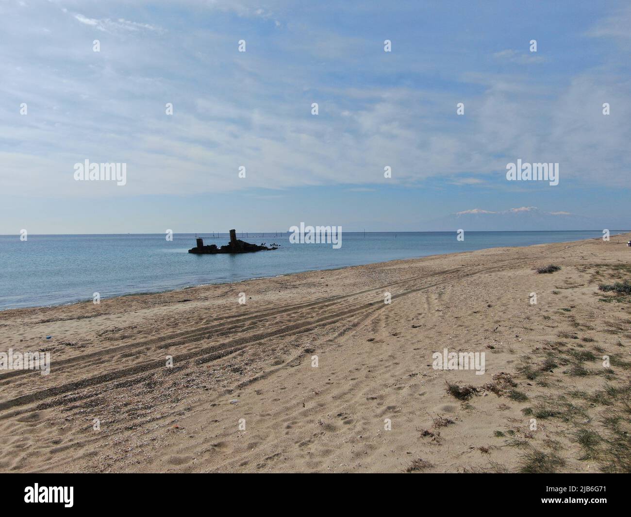 shipwreck of epanomi in halkidiki greece with drone Stock Photo - Alamy