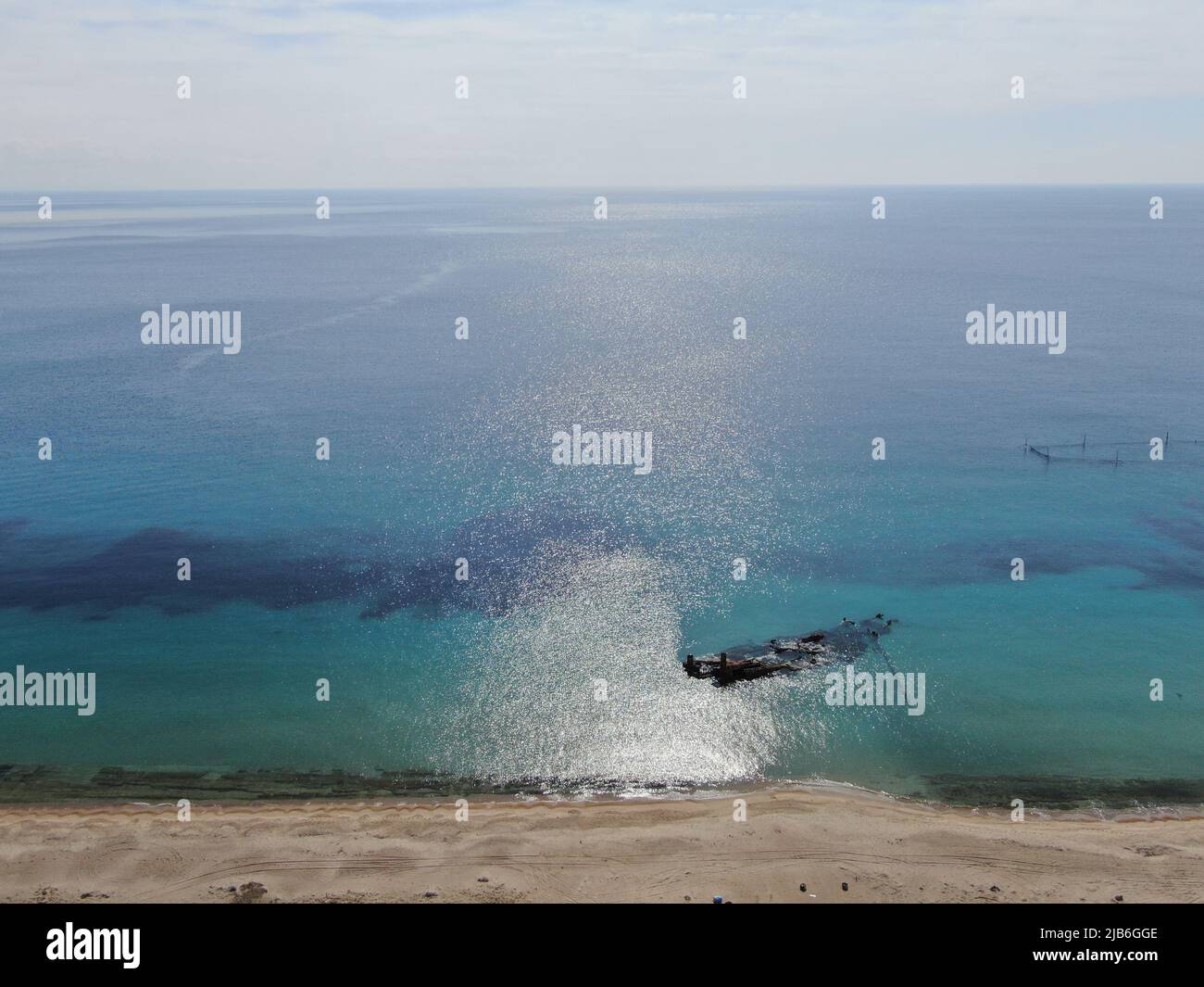 shipwreck of epanomi in halkidiki greece with drone Stock Photo - Alamy