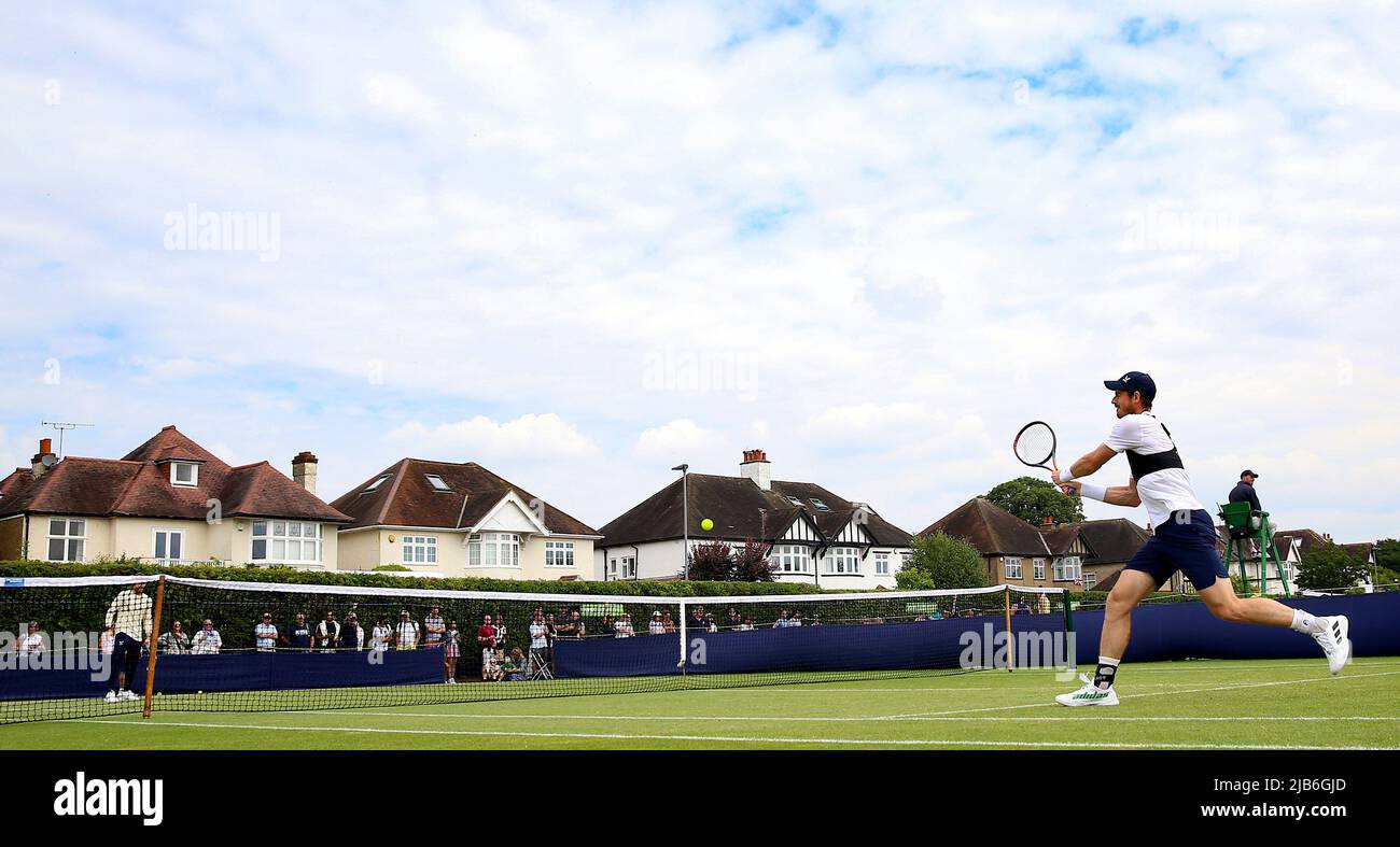 Andy Murray practices during day six of the Surbiton Trophy at Surbiton ...