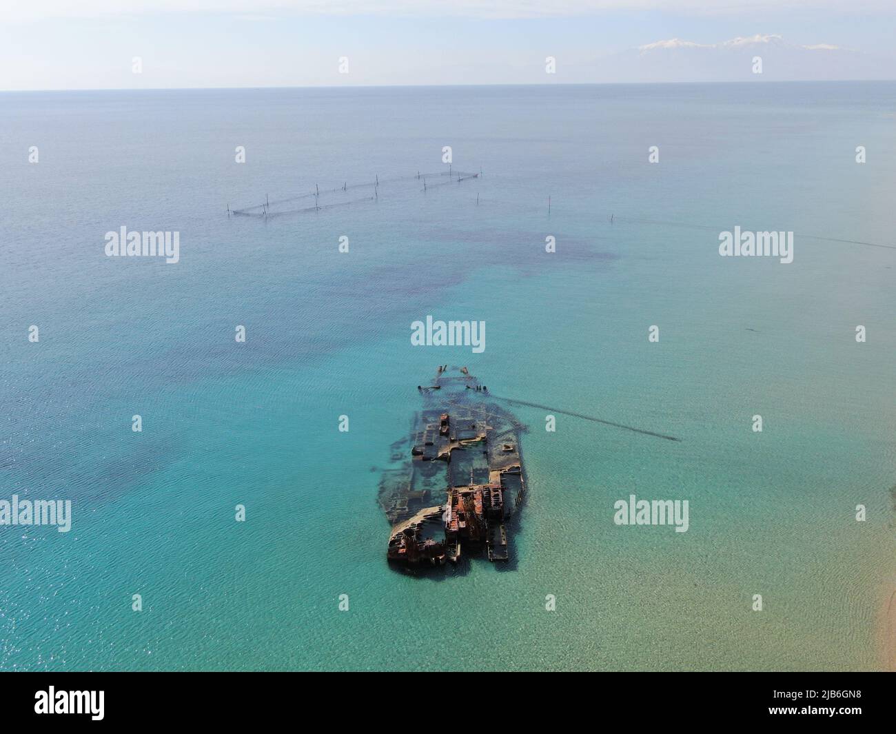 shipwreck of epanomi in halkidiki greece with drone Stock Photo - Alamy