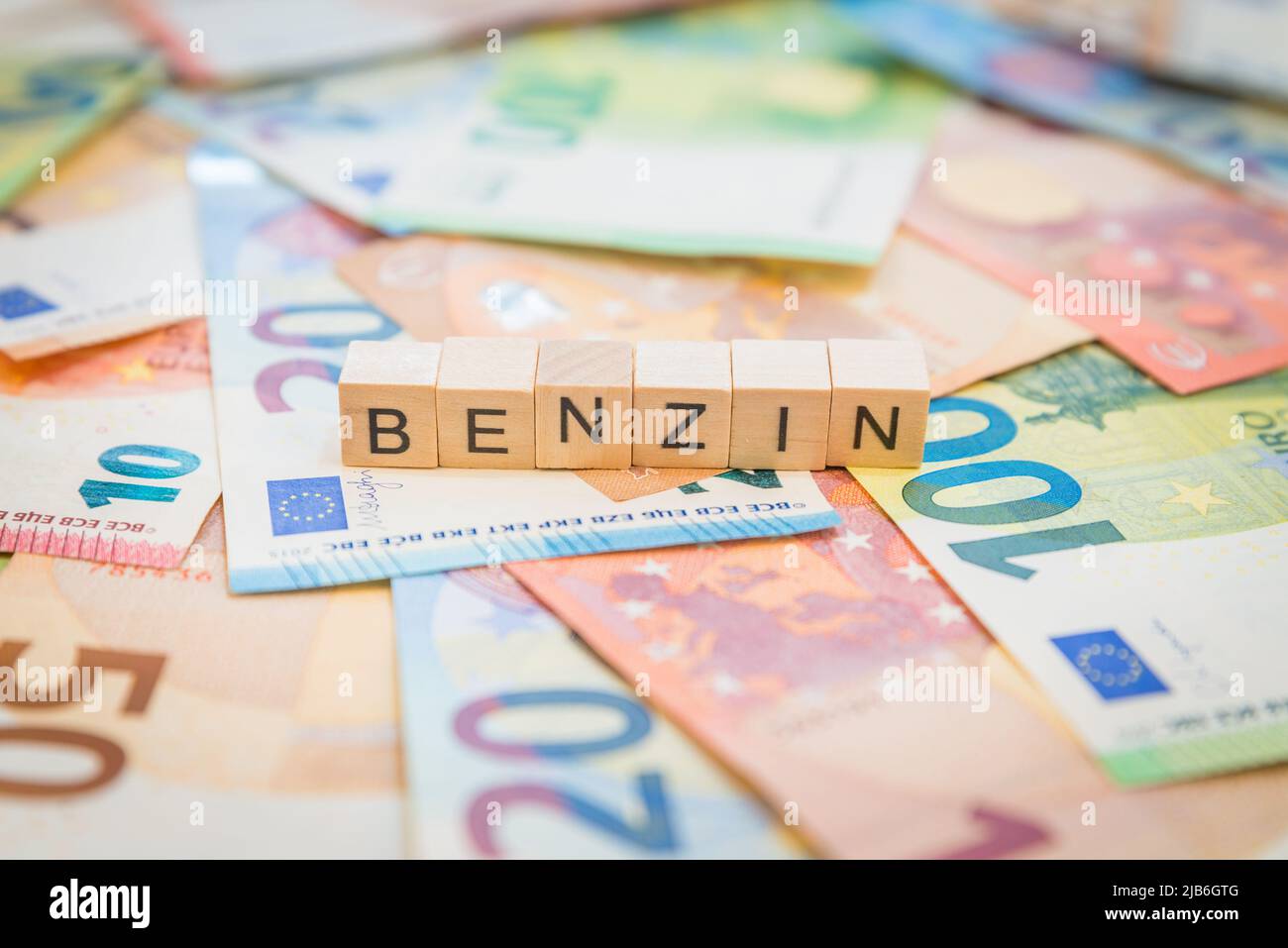 The word Benzin - in German for Gasoline - on banknotes Euro notes ...