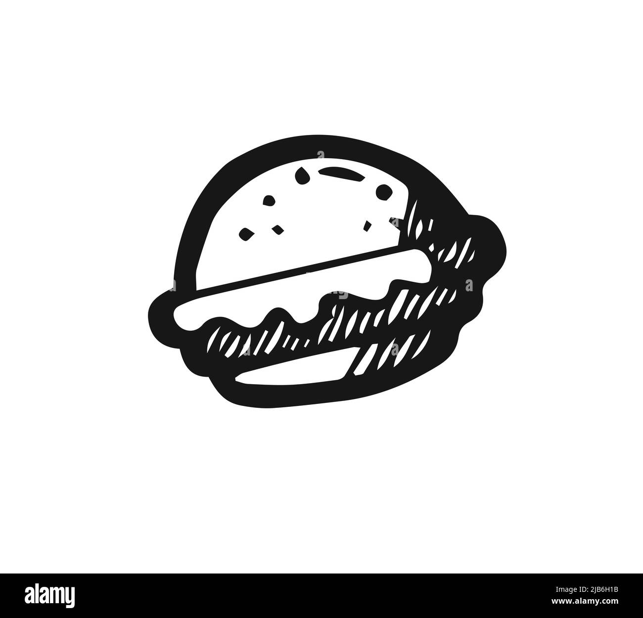 Baking buns and meat dishes. Hand drawing outline. Isolated on white ...