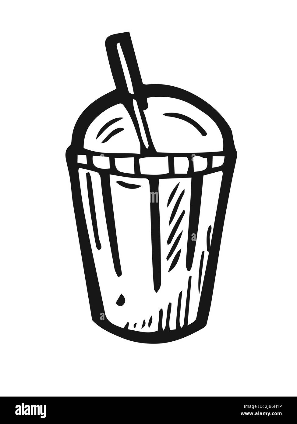 Lemonade in glass with straw cocktail. Hand drawing outline. Isolated ...