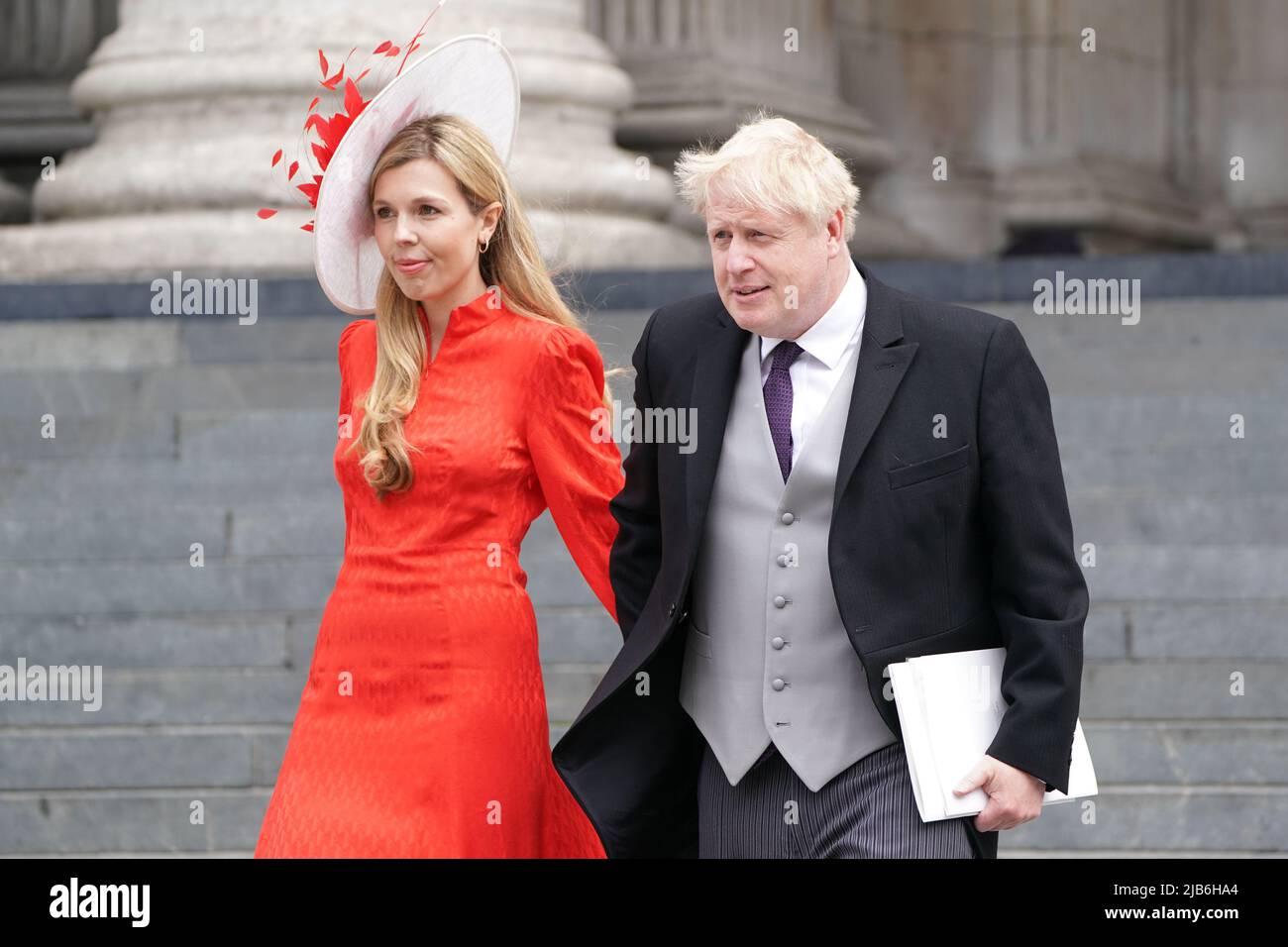 Prime Minister Boris Johnson and his wife Carrie Johnson leave the ...