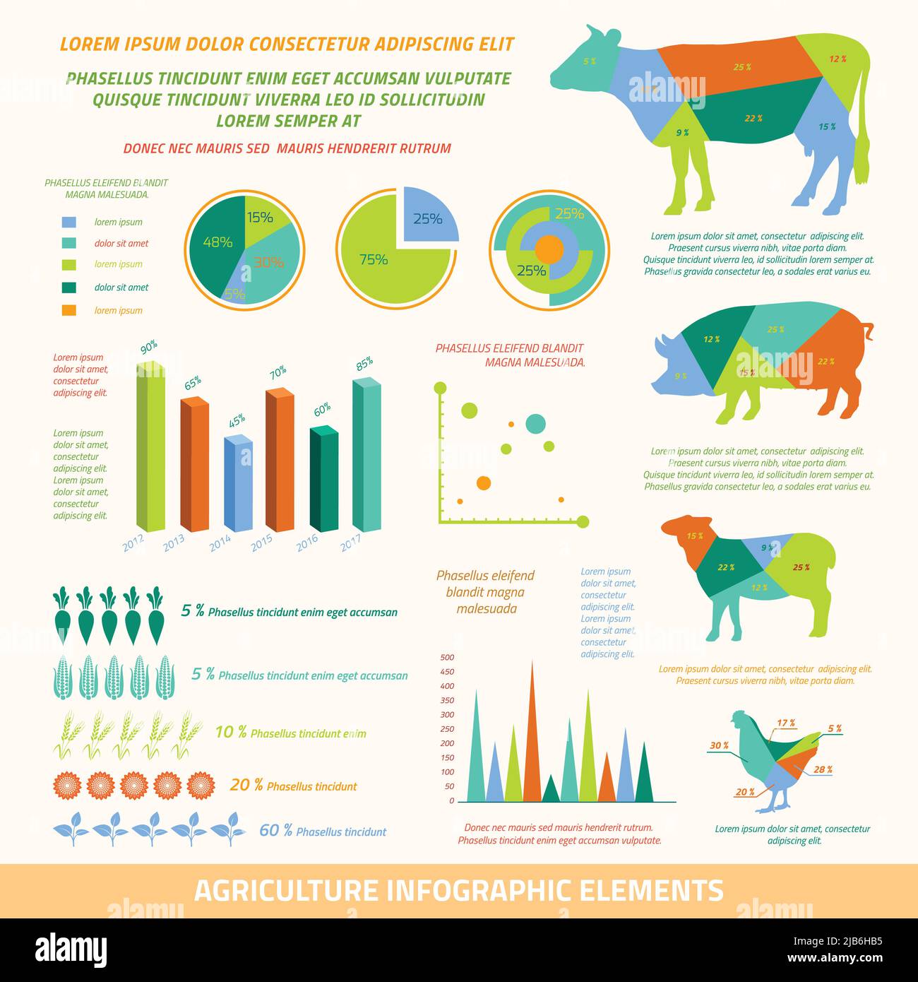 Agriculture infographics flat design elements of farm animals crop and ...