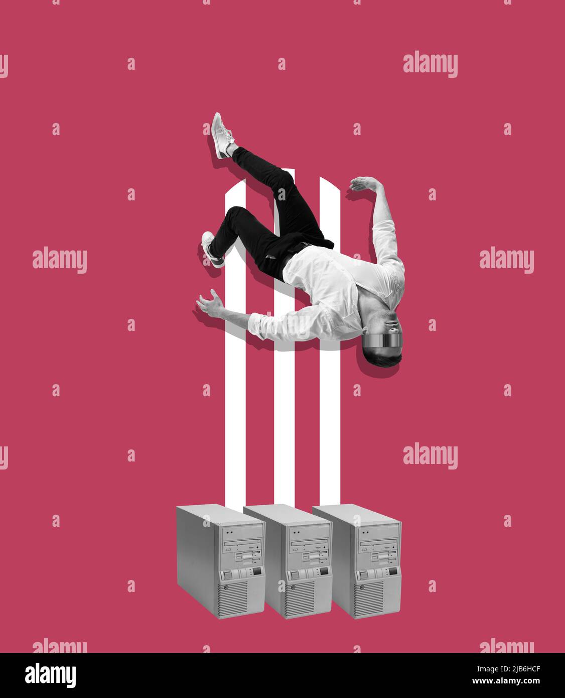 Contemporary art collage and modern design. Sleeping man falling down ...